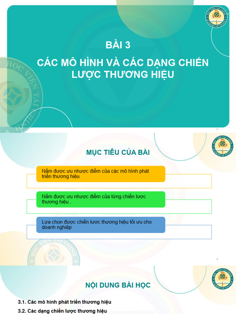 Bài 3. Các Mô Hình Và Các Dạng Chiến Lược Thương Hiệu (Autosaved) | PDF