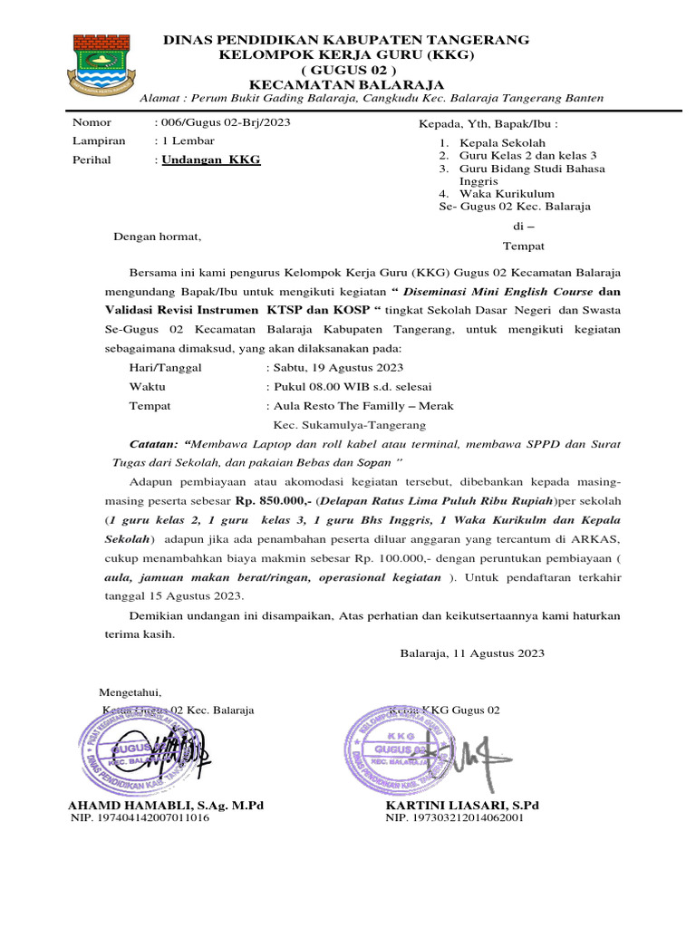 Surat Undangan KKG Gugus 02 | PDF