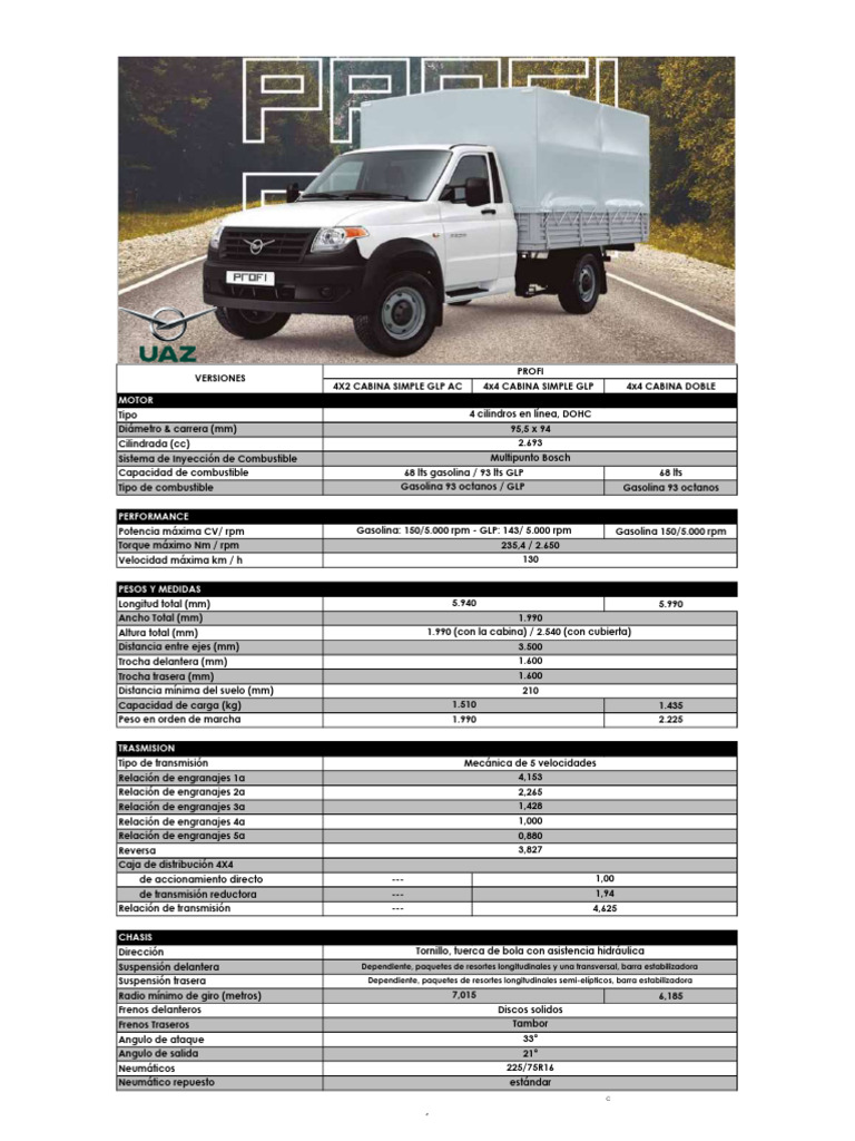 2022 Uaz Profi Ficha Tecnica | PDF | Tracción en las cuatro ruedas | Engranaje