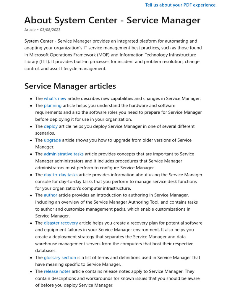 System Center SCSM SC SM 2019 | PDF