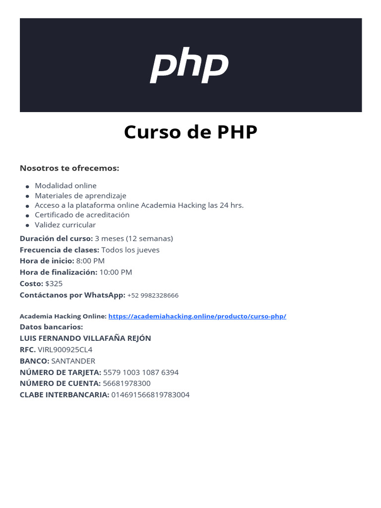 Curso de PHP | PDF | Php | Mi sql