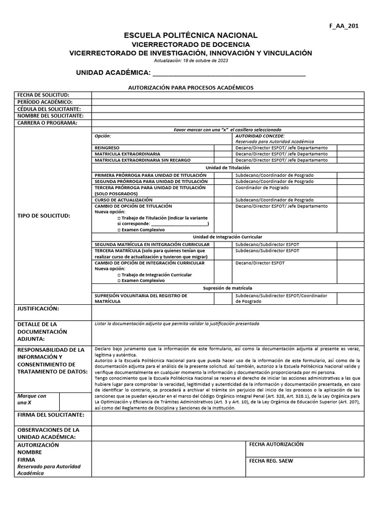 F Aa 201 Autorizaciones de La Unidad Academica | PDF | Justicia ...