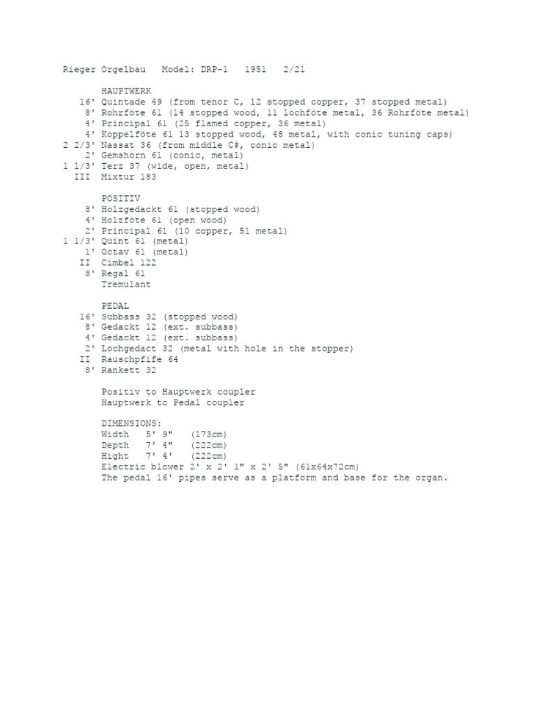 3011, Rieger, Specifications and Dimensions | PDF