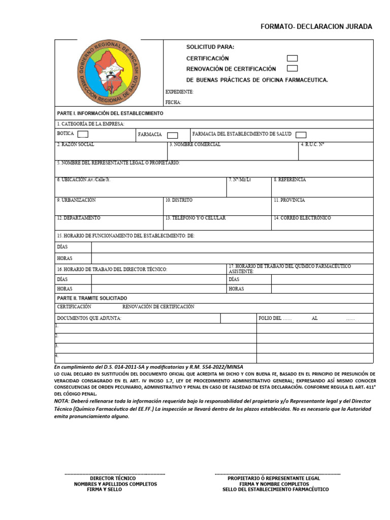 2.2 Solicitud para La Certificaci N Bpof | PDF | Farmacia | Farmacéutico