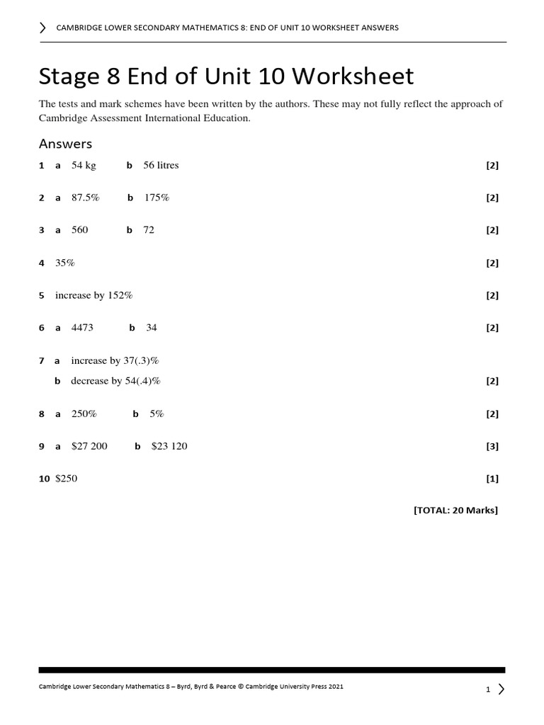 End of Unit 10 Worksheet Answers | PDF