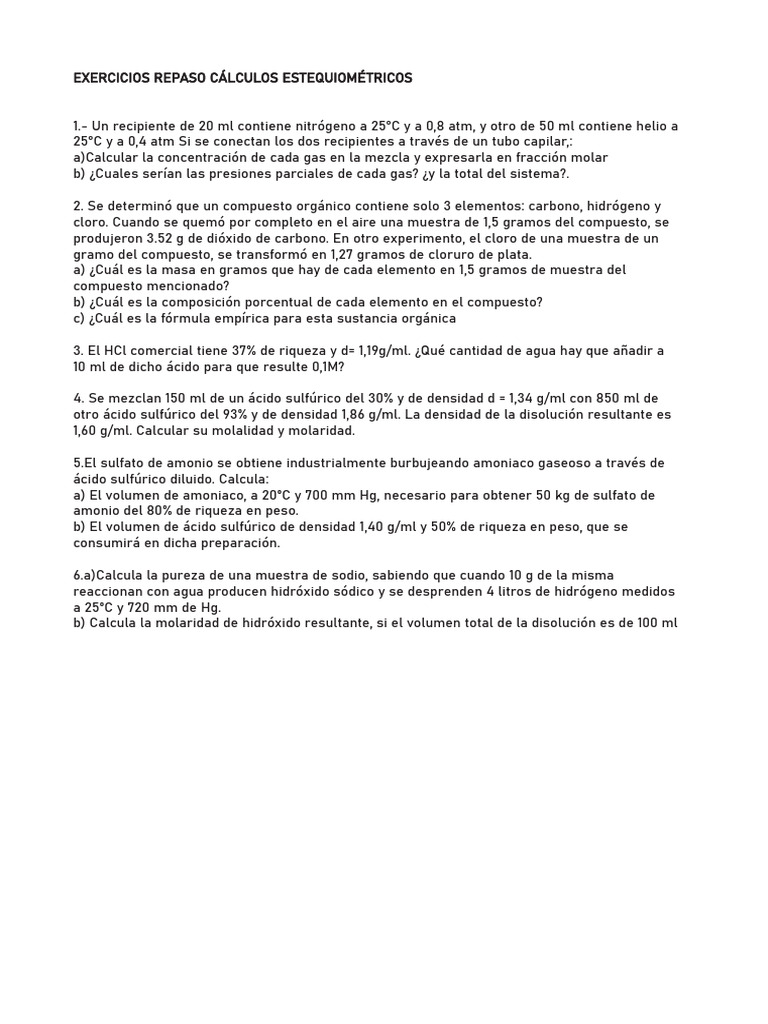 Exercicios Repaso Calculos Estequiométricos - II | PDF