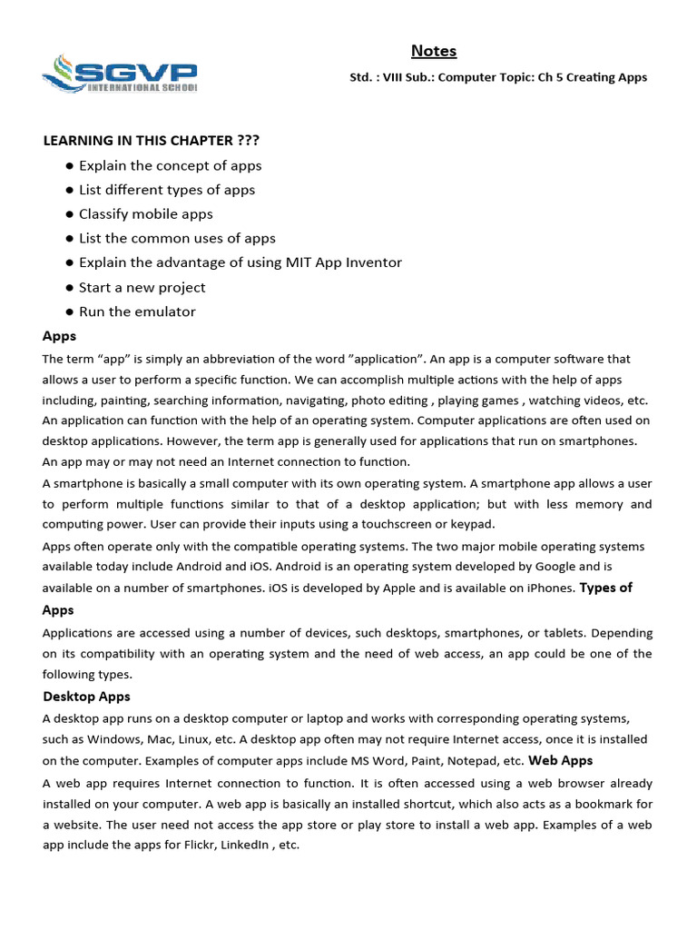 8_Comp_Notes_Ch 5 Creating Apps (1) | PDF