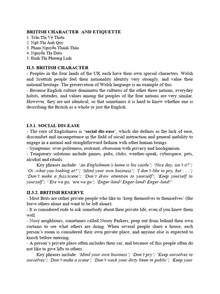 Understanding British Character Traits | PDF | Nonverbal Communication ...