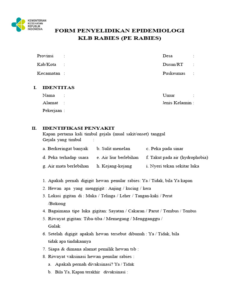 Form Penyelidikan Epidemiologi Rabies Asli | PDF