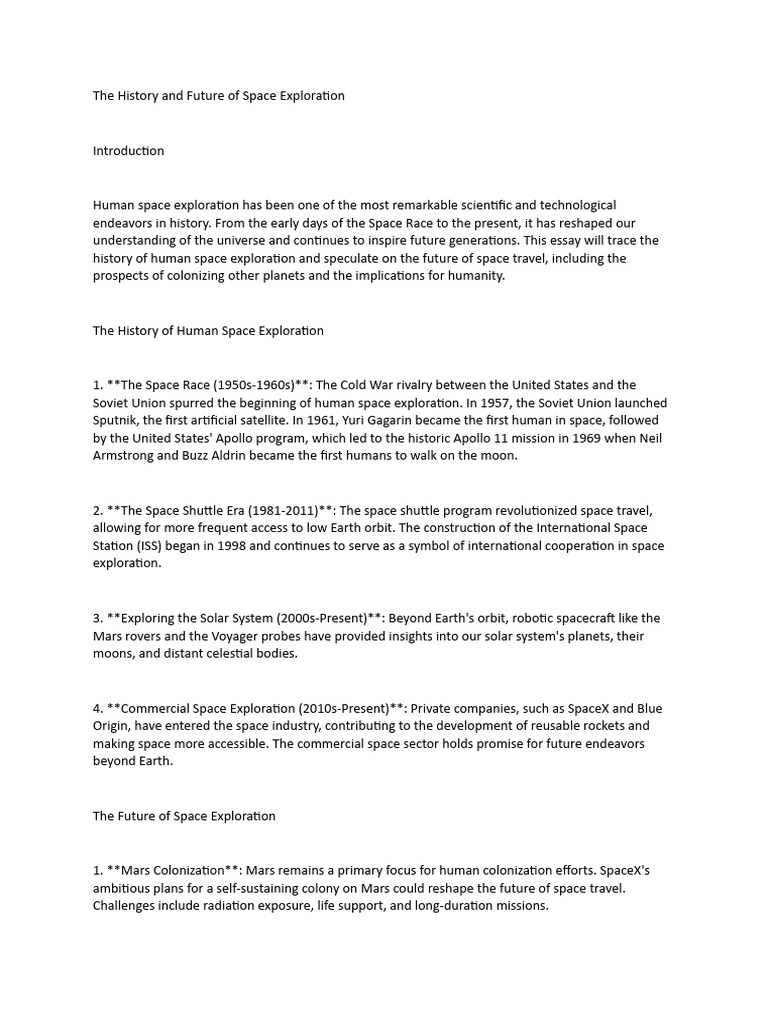 The History and Future of Space Exploration | PDF | Space Exploration ...