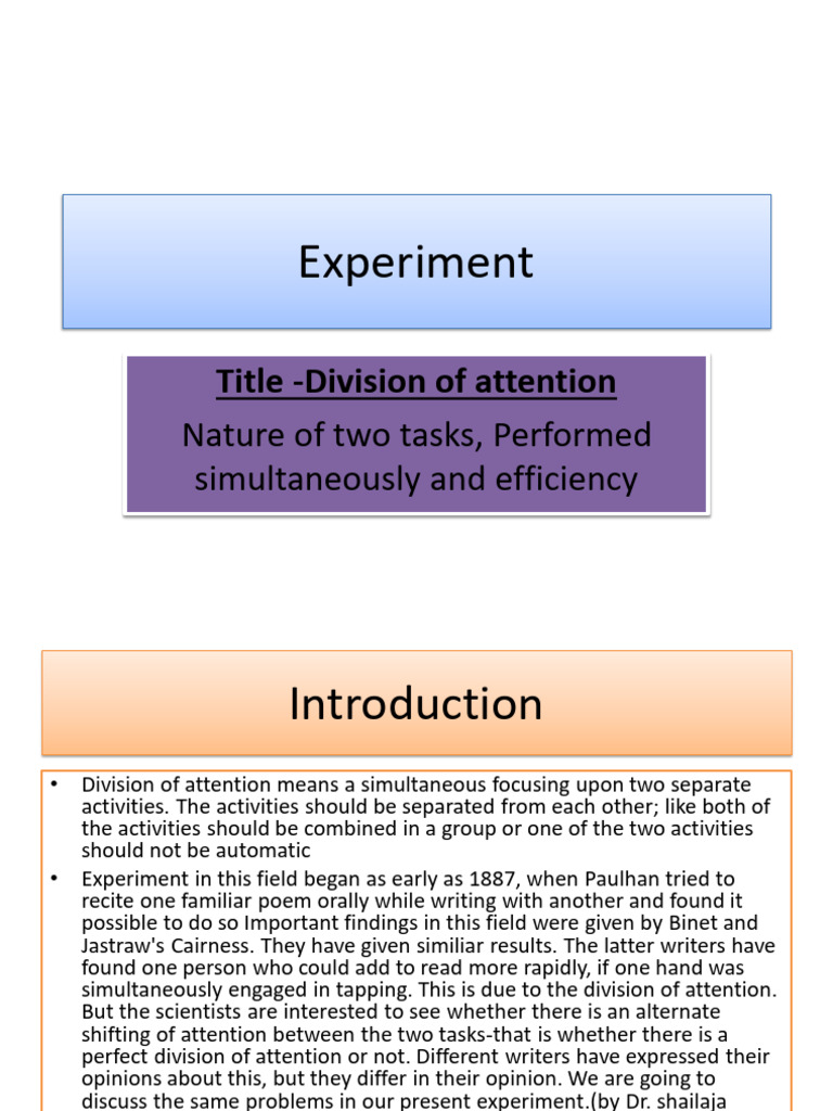 Division of Attention (Different Variables) | PDF | Attention | Experiment