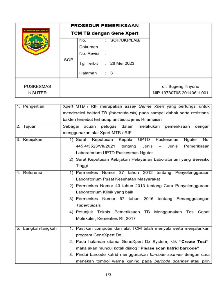 SOP OPERASIONAL ALAT Xpert MTB | PDF