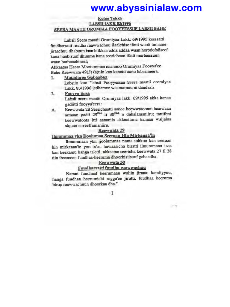 Oromia Family Code Overview | PDF