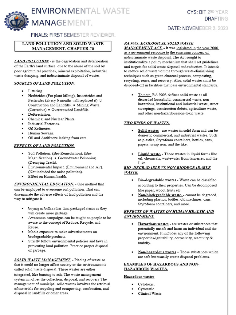 Ewm Notes For Finals | PDF | Waste | Waste Management