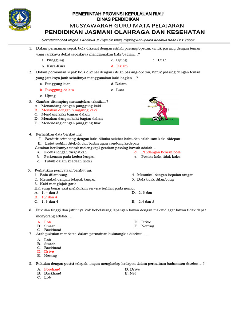 Soal MGMP Pjok Kelas Xi | PDF