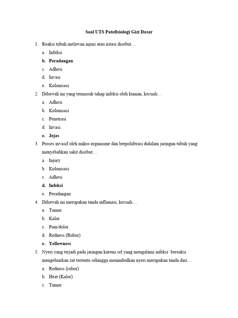 Soal Patofisiologi Gizi Dasar UTS | PDF