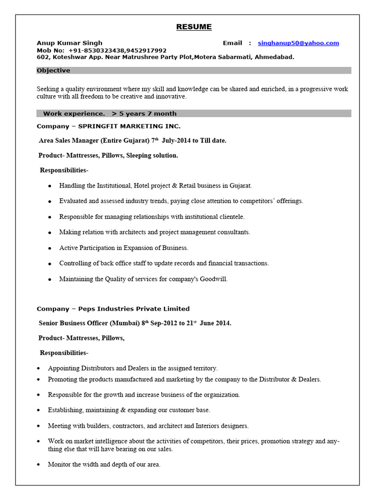 Anup Kumar Singh Resume-3 | PDF | Sales | Business