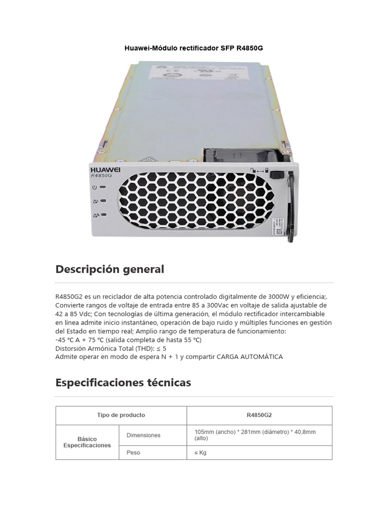 Huawei-Módulo Rectificador SFP R4850G | PDF | Ciencias fisicas | Bienes ...