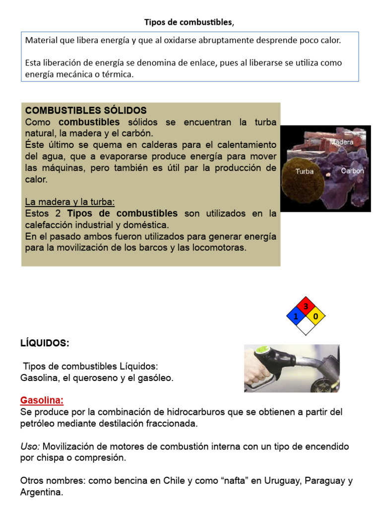 Tipos y Ejemplos de Combustibles | PDF | Queroseno | Combustibles