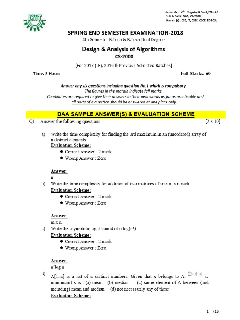 2018 Daa End-Regular Solution | PDF