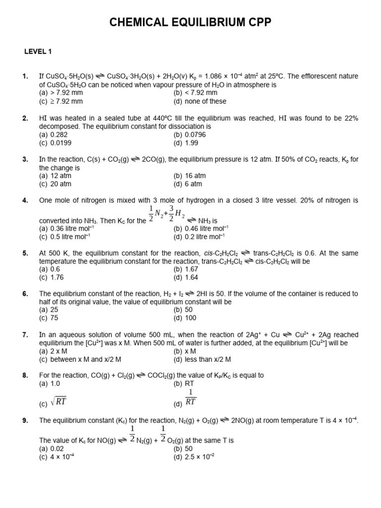 CPP Chemical Equillibrium | PDF | Physical Sciences | Gases
