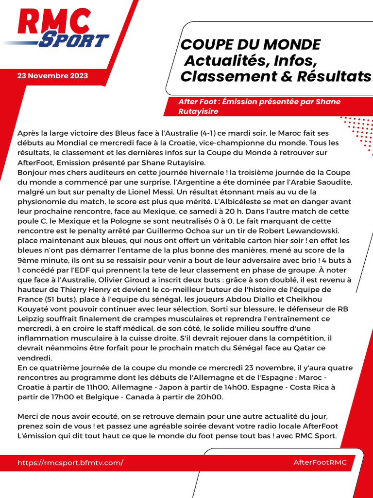 Écriture Papier RMC Sport | PDF