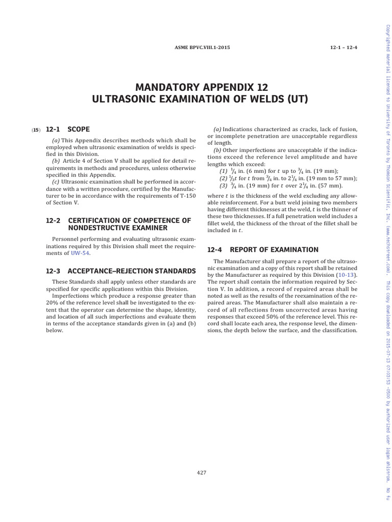 Asme BPVC Viii-1-15 Ultrasonido Apendice 12 Mandatorio | PDF Asme BPVC Viii-1-15 Ultrasonido Apendice 12 Mandatorio | PDF