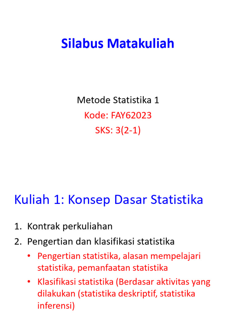 01a Silabus MK Metode Statistika 1 | PDF