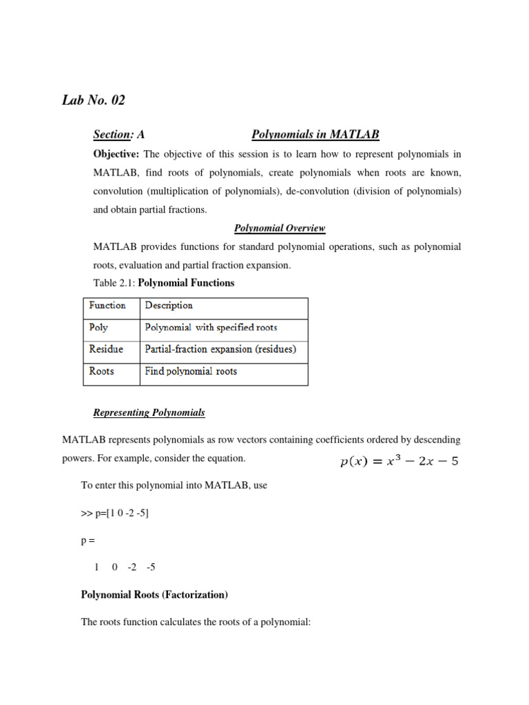 Polynomials and Laplace in MATLAB | PDF | Laplace Transform | Polynomial