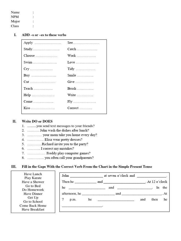 Exercise Simple Present Tense | PDF