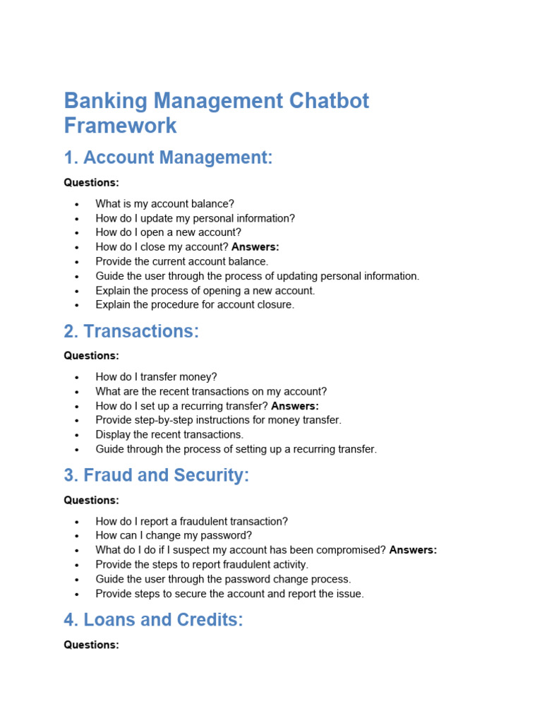 Banking Management Chatbot Framework | PDF | Online Banking | Banks ...