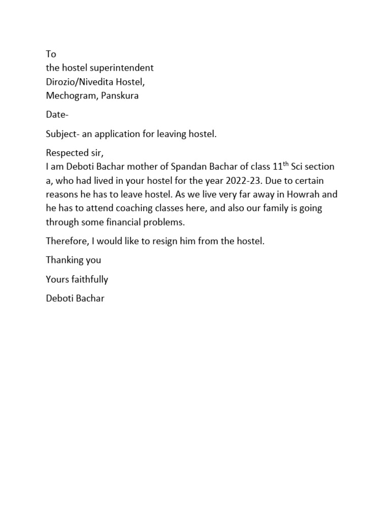 Hostel Leave Application for Student | PDF