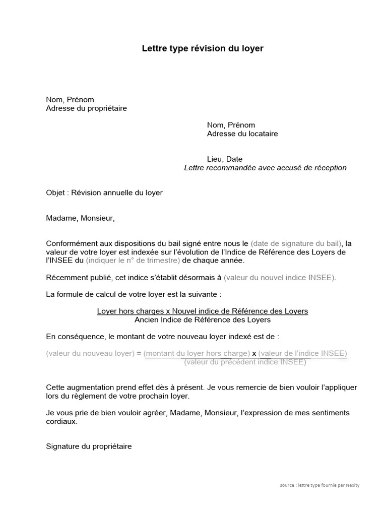 Lettre De Rvision De Loyer