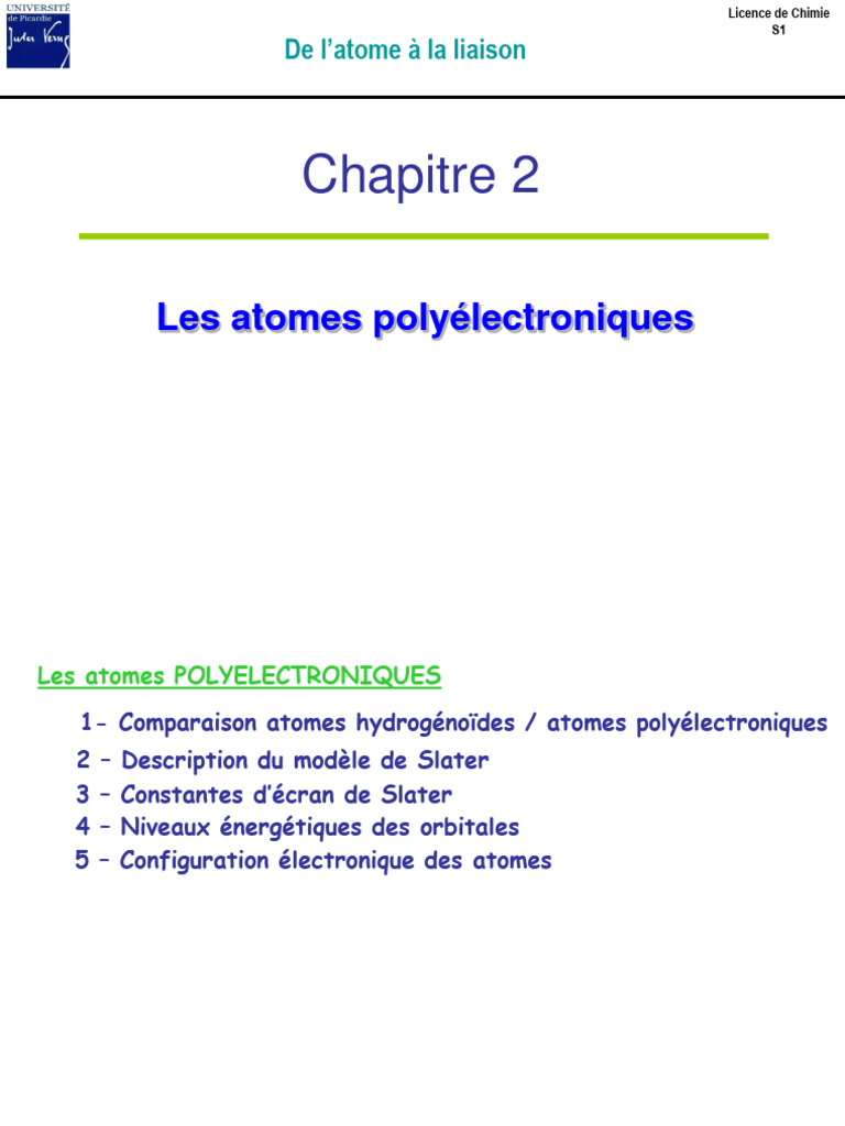 Modèle de Slater et Écrantage Électronique | PDF | Atomes | Orbitale ...