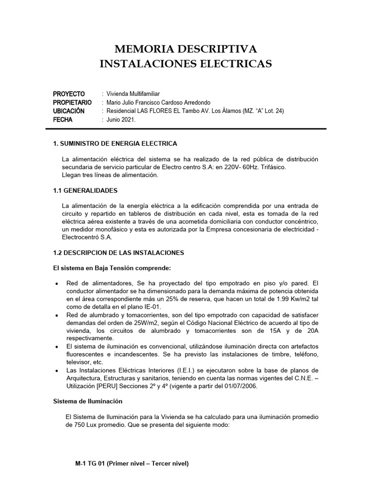 Memoria Descriptiva - Electricas | PDF | Tubería (transporte de fluidos) | Ingenieria Eléctrica