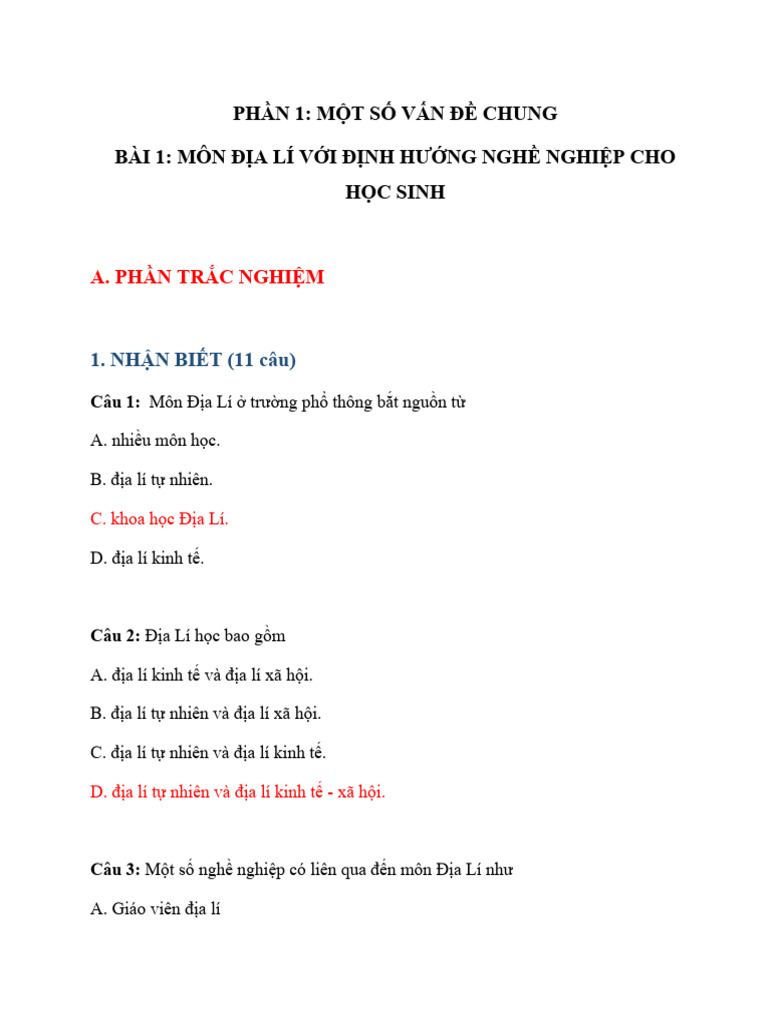 Phan 1 Bai 1 Mon Dia Li Voi Dinh Huong Nghe Nghiep Cho Hoc Sinh | PDF