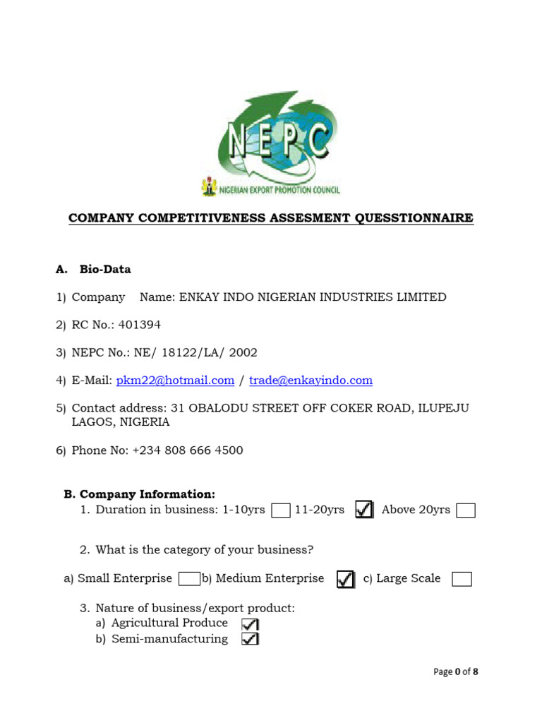Hibiscus Project Competitiveness Questionnaire | PDF