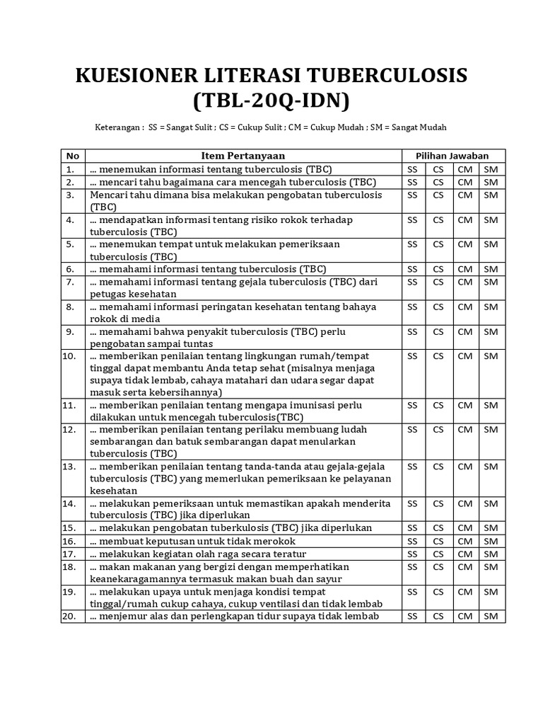 Kuesioner TBL 20Q IDN | PDF