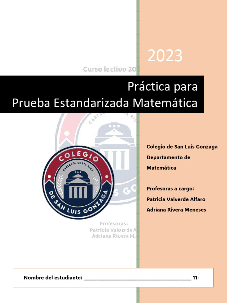Práctica Prueba Estandarizada Matemática | PDF