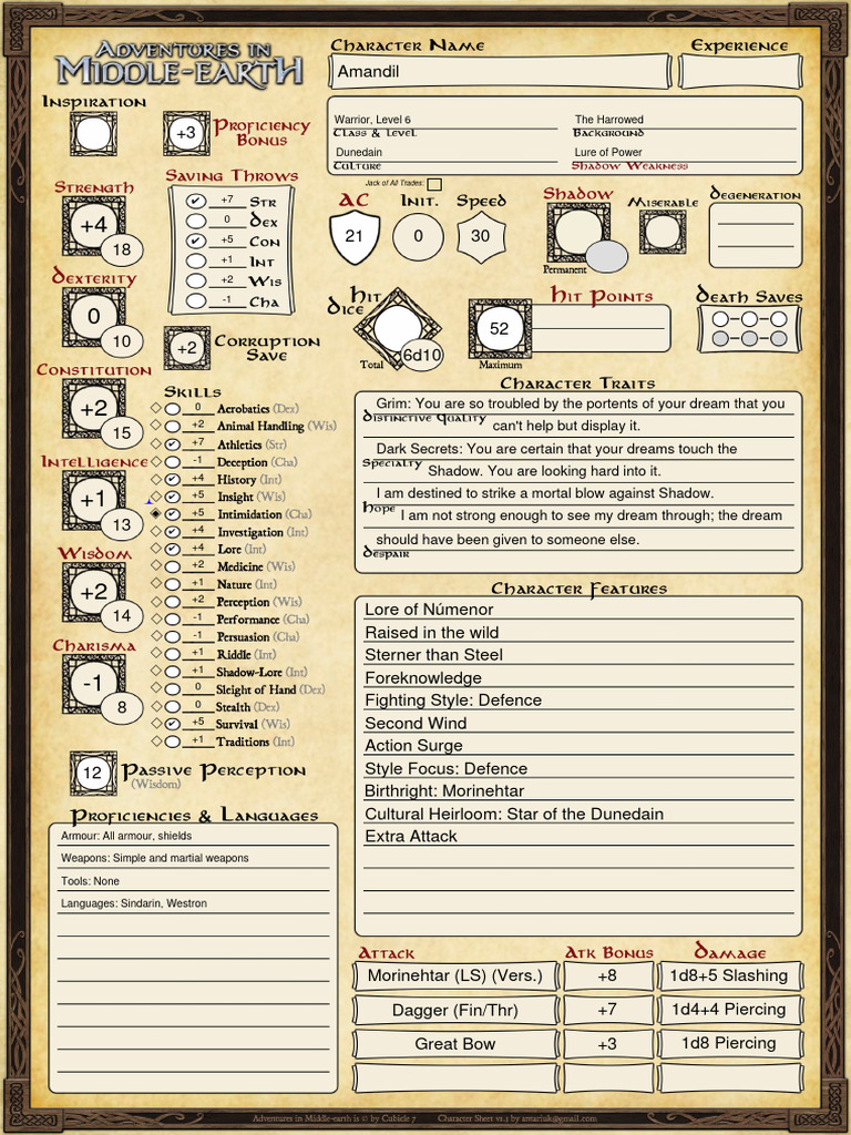+ Amandil, Dunedain Warrior, Level 6 | PDF