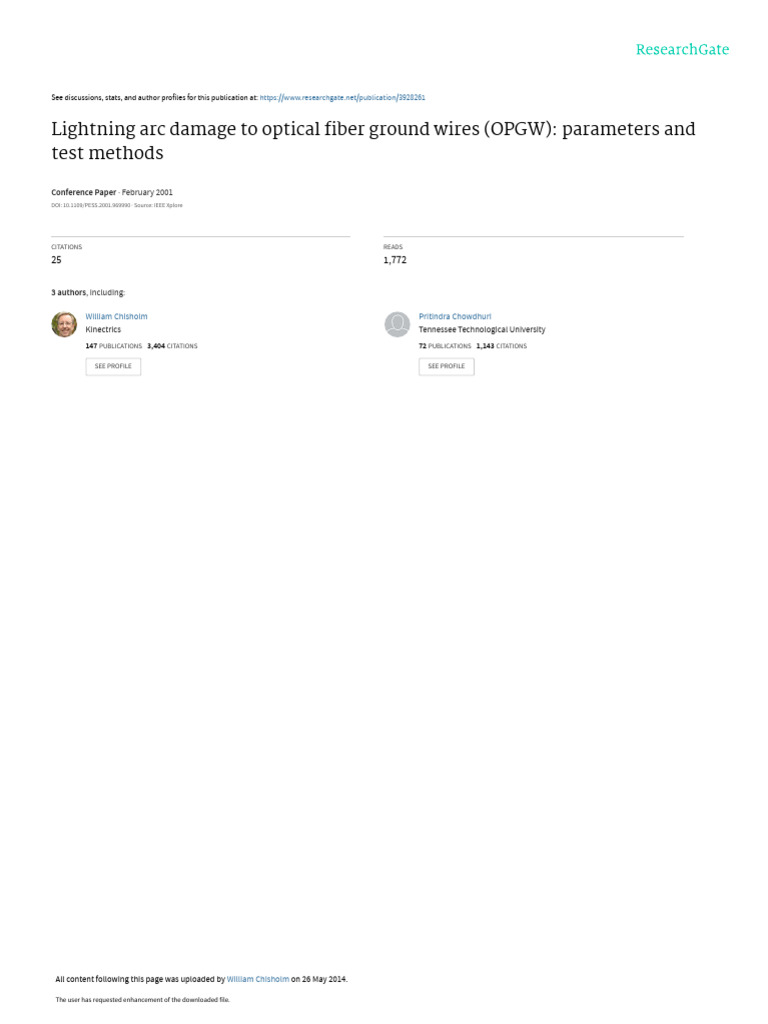 Lightning Arc Damage To Optical Fiber Ground Wires OPGWparameters and ...