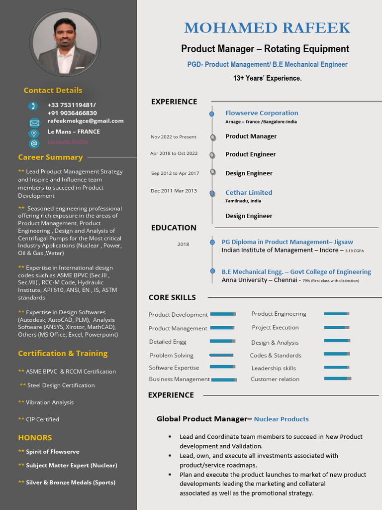 Mohamed Rafeek: Product Manager Profile | PDF | Boiler | Engineering