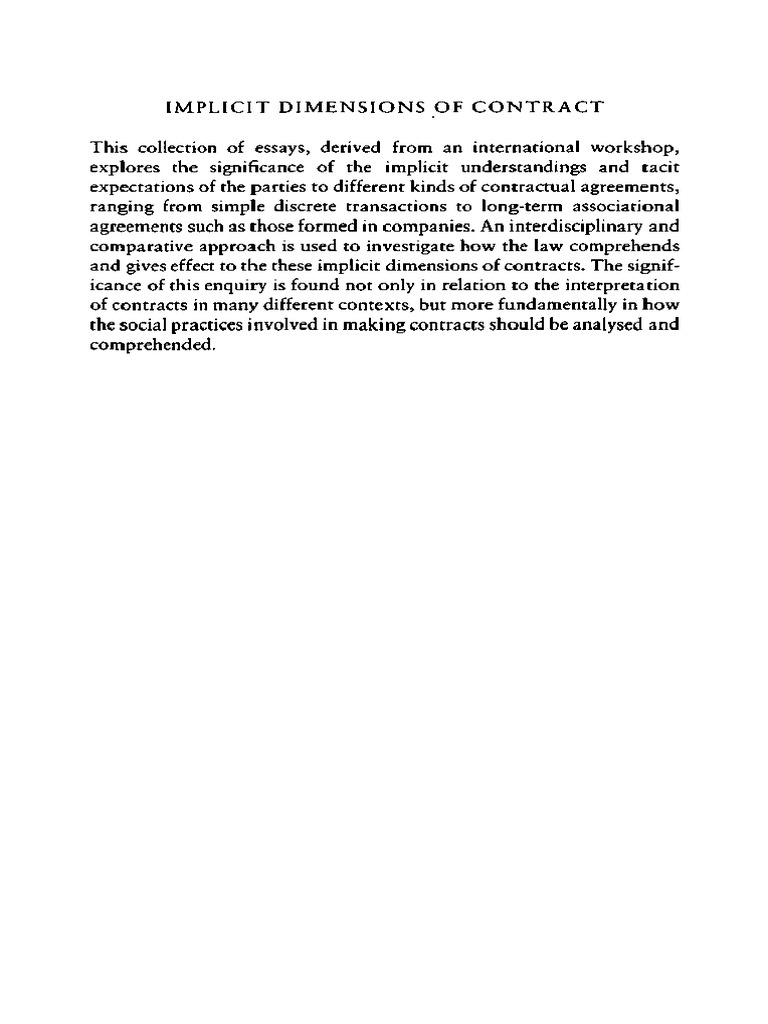 Implicit Dimensions Of Contract Pdf Employment Justice 