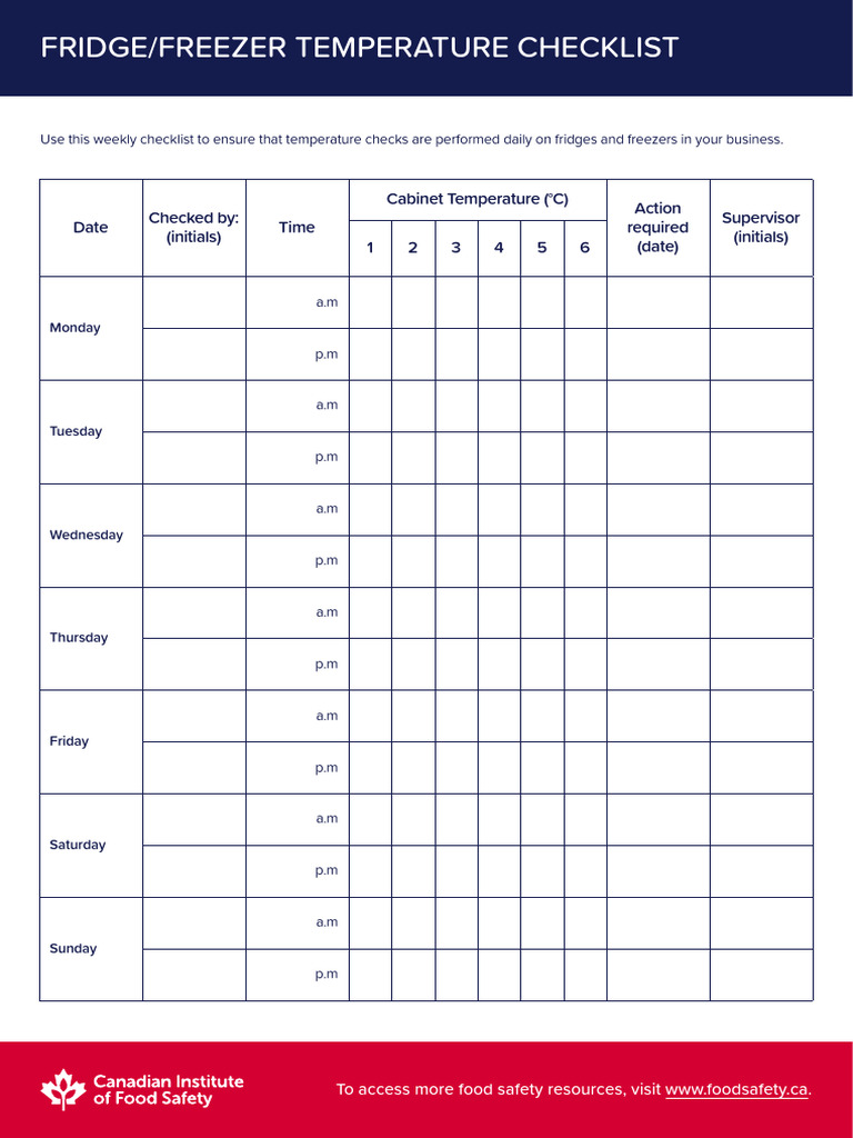 Weekly Freezer Temperature Checklist | PDF