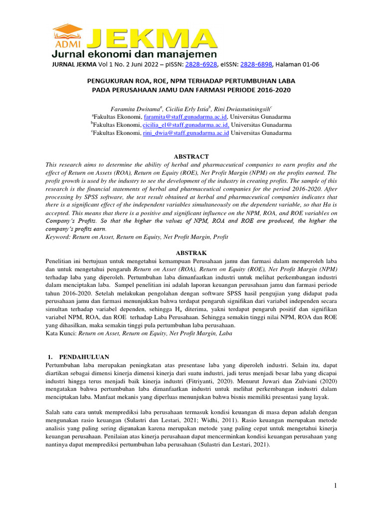1 +Jurnal+JEKMA+Juni+2022+-+Faramita | PDF