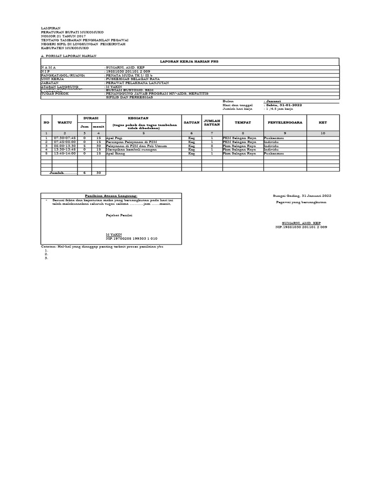 Laporan Kerja Harian Pns | PDF