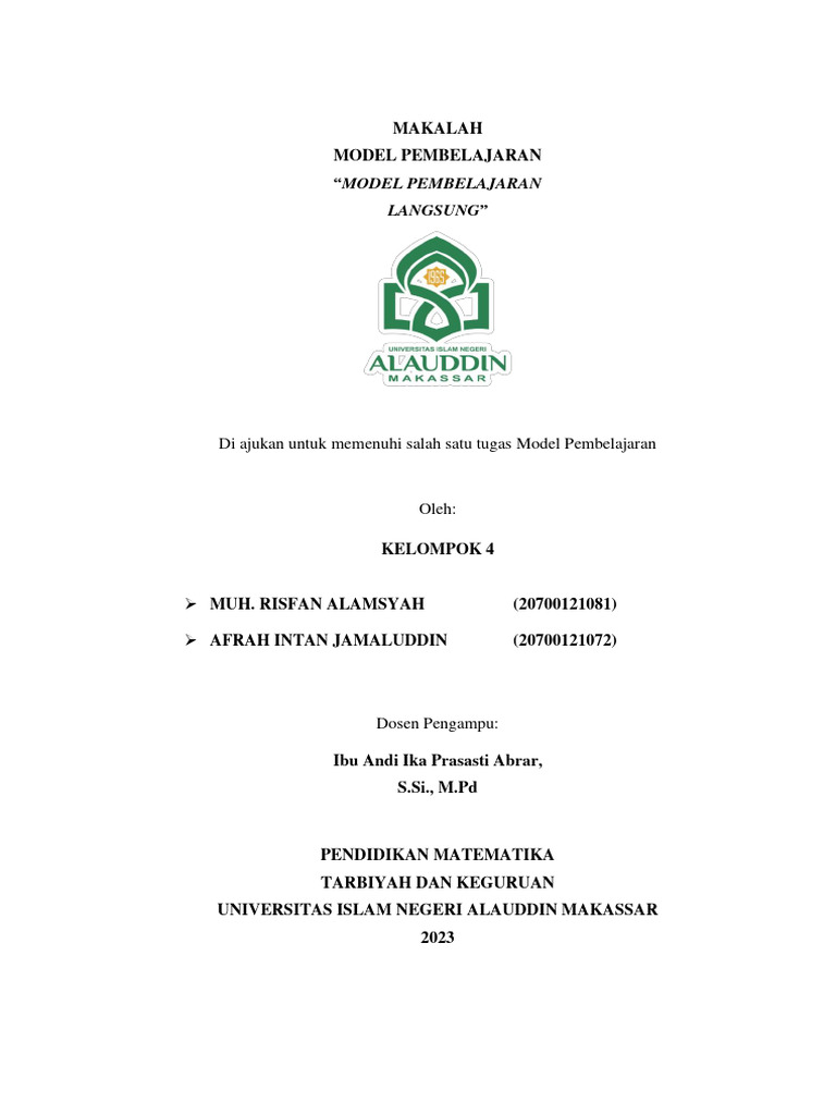 Makalah Model Pembelajaran Langsung | PDF