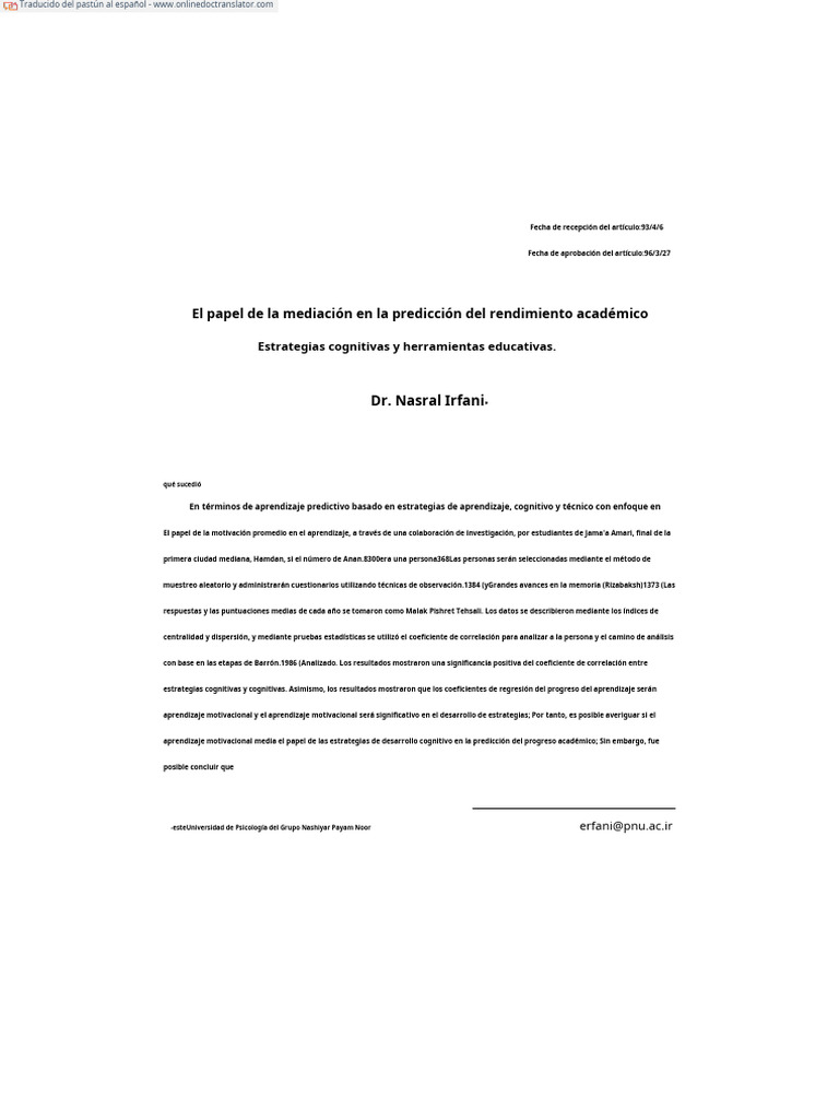 Erfani, N.En Españolmotivation in Predicting | PDF | Aprendizaje ...