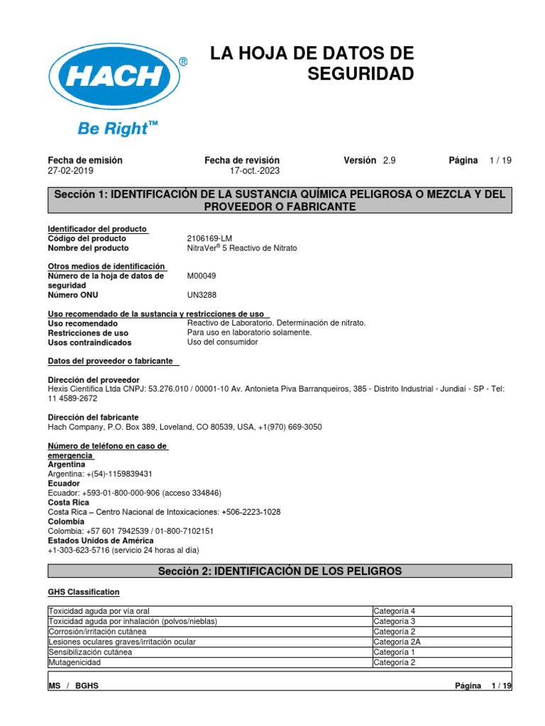 NitraVer® 5 Reactivo de nitrato | PDF | Toxicología | Química