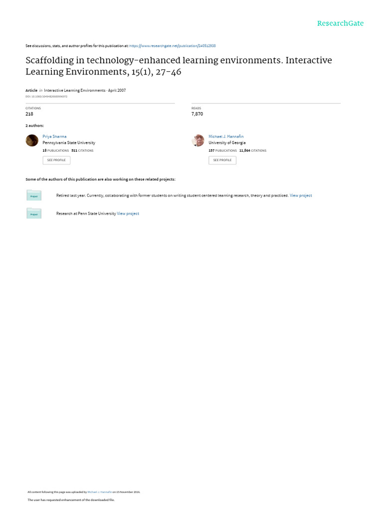 Sharma 2007 Scaffolding in Technology-Enhanced Learning Environments. Interactive Learning ...